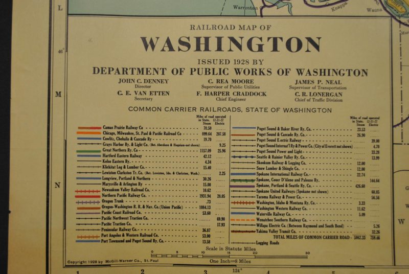 Washington State Railroad Map, 1928 - Kroll Antique Maps