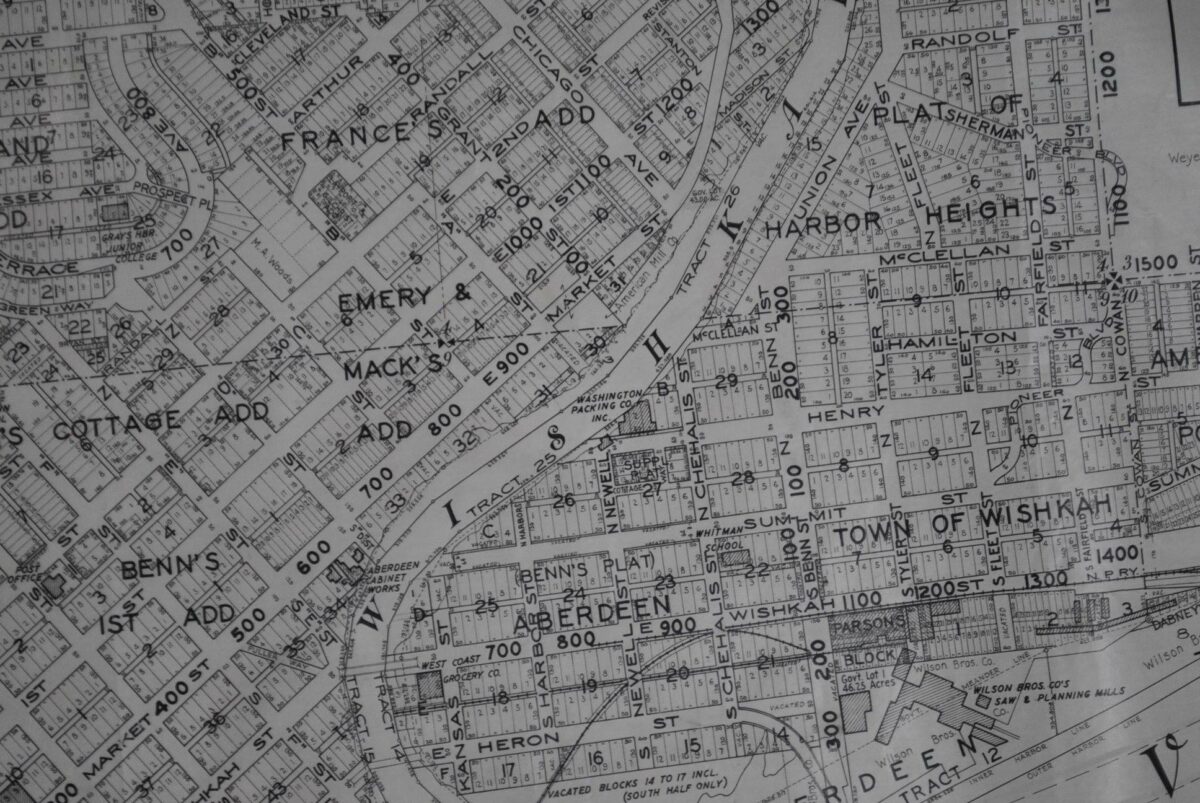 Aberdeen, Washington circa 1940s - Kroll Antique Maps