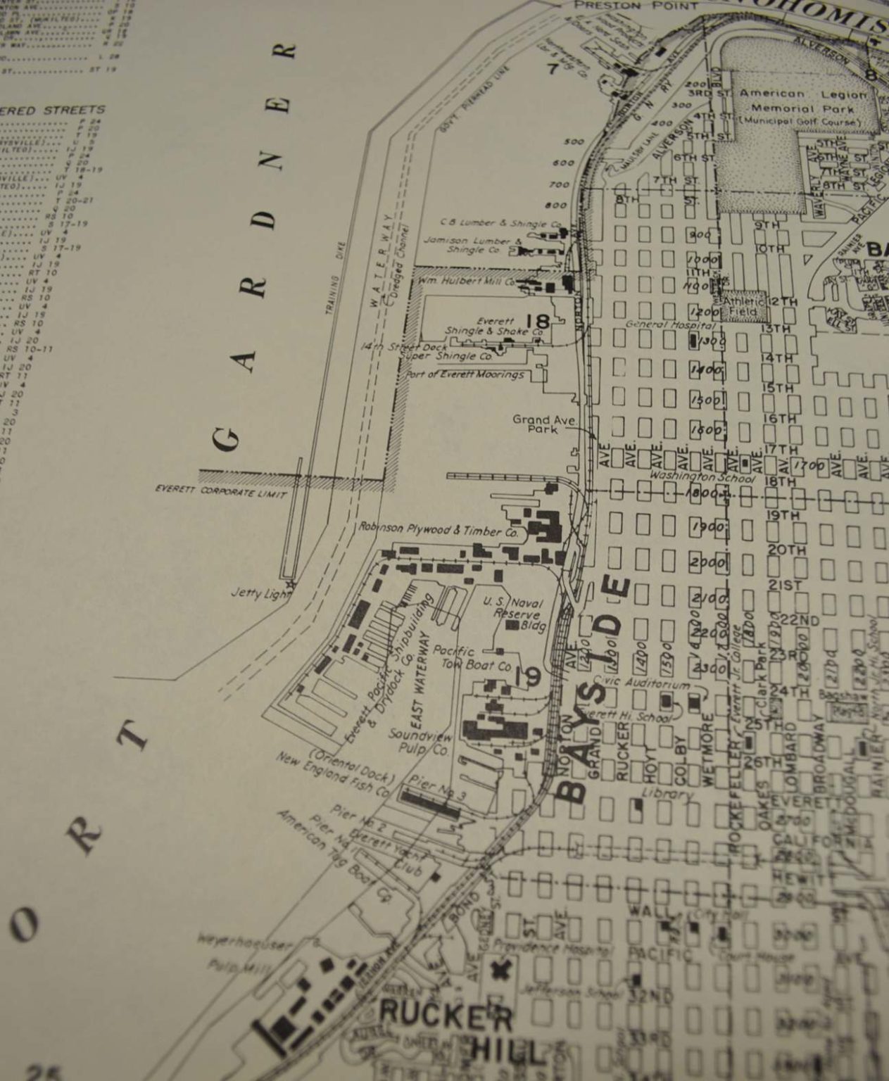 Everett, Washington circa 1940’s - Kroll Antique Maps