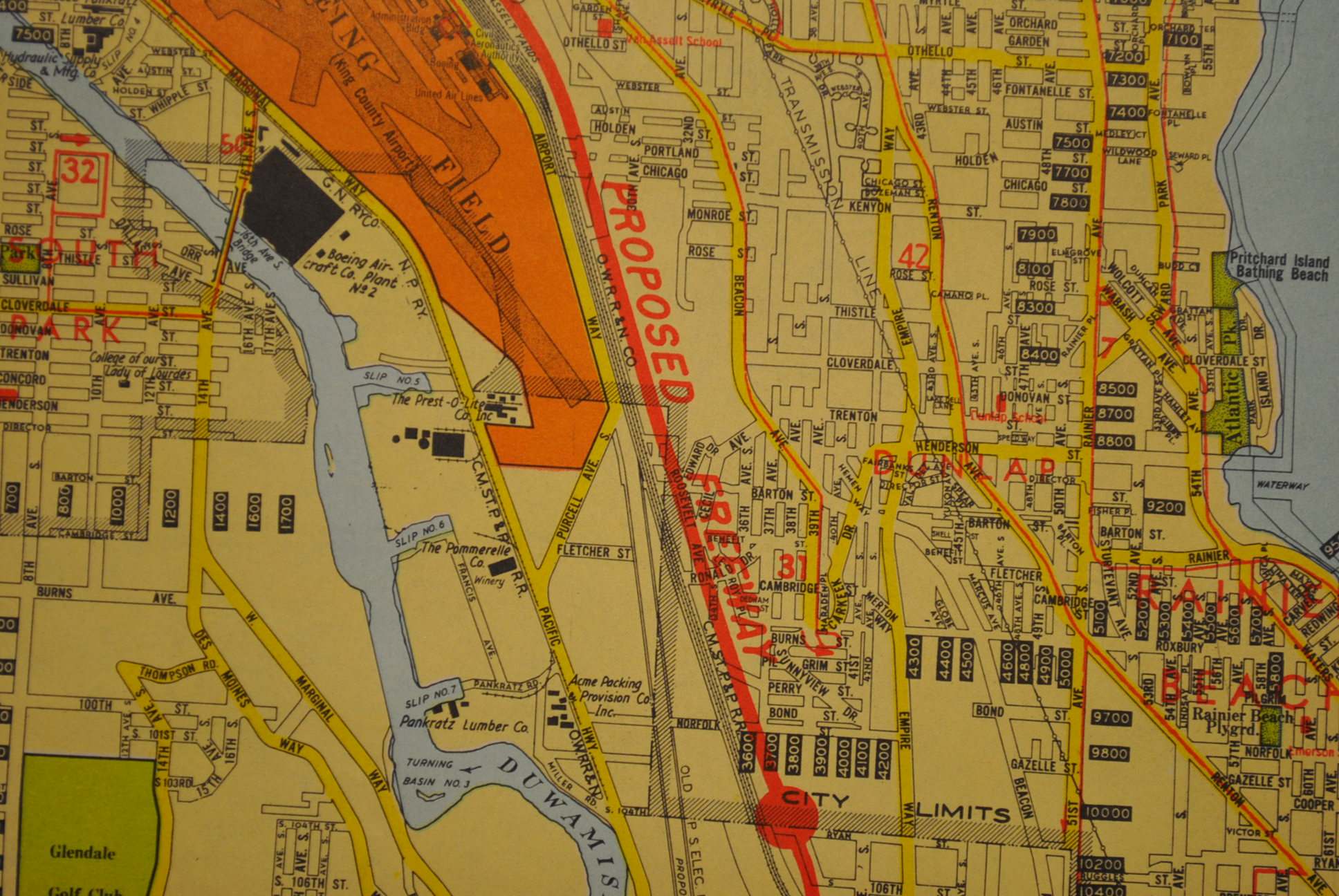 Seattle, Washington circa 1950 - Kroll Antique Maps