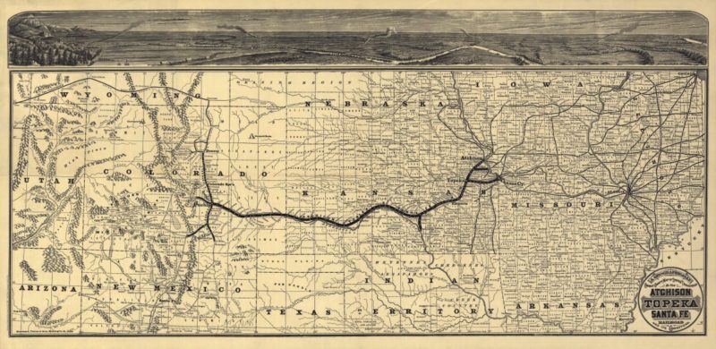 Atchison, Topeka and Santa Fé Railroad 1880 - Kroll Antique Maps